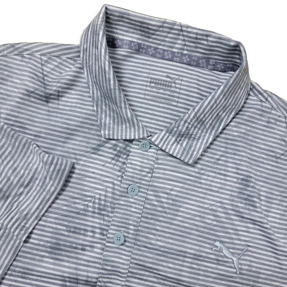 Puma | Shirts | Puma Mens Large Gray White Striped Perormance Stretch ...